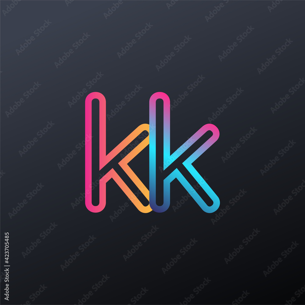 initial logo KK lowercase letter, colorful blue, orange and pink ...