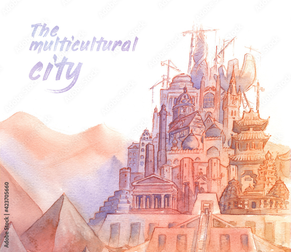 concept art of a multicultural metropolis. the progress of human ...