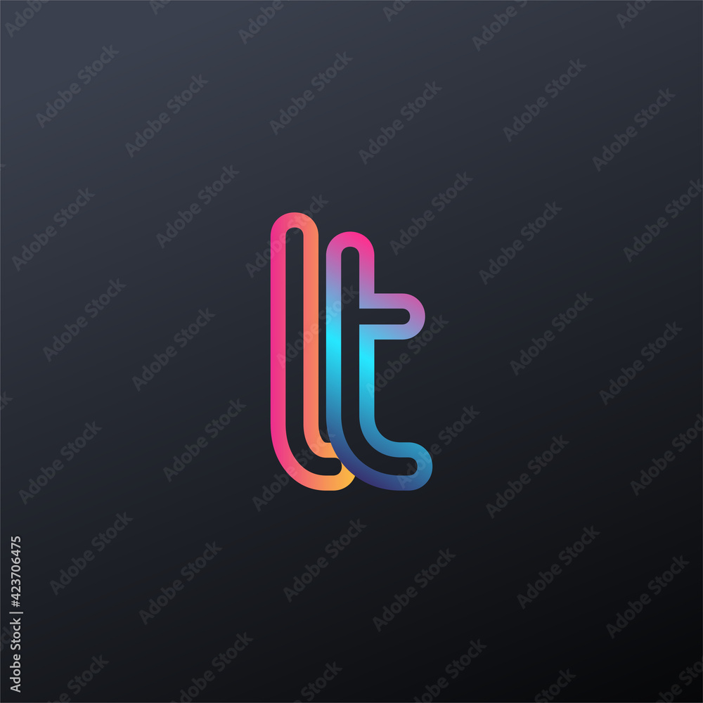 Vetor de initial logo LT lowercase letter, colorful blue, orange and ...