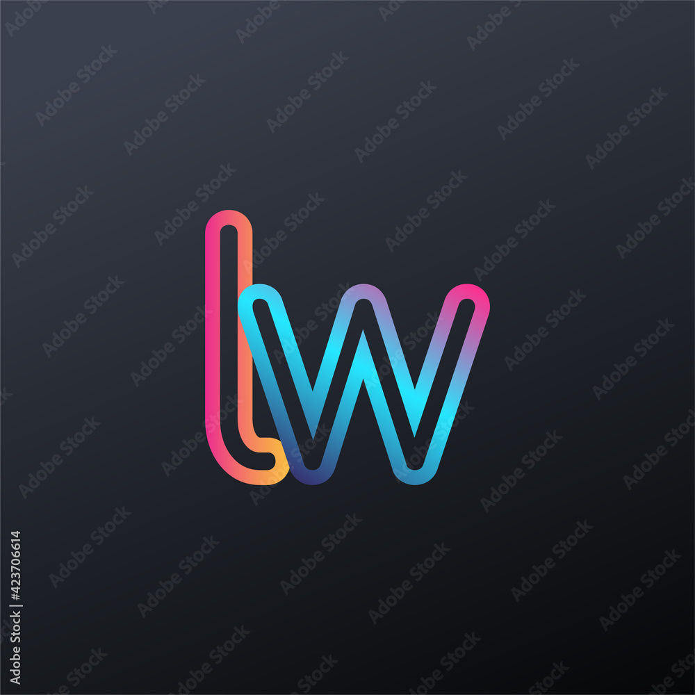 initial logo LW lowercase letter, colorful blue, orange and pink ...