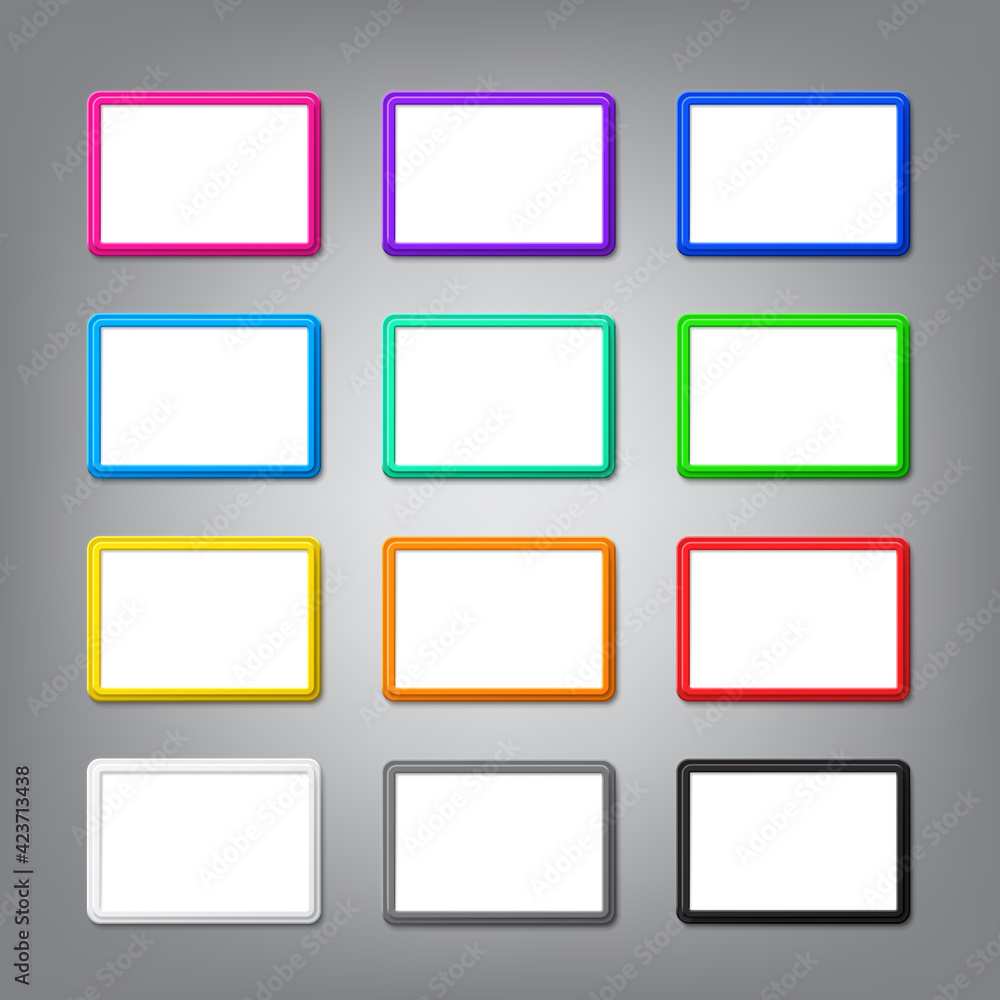 Collection of colored horizontal frames with shadows and rounded ...