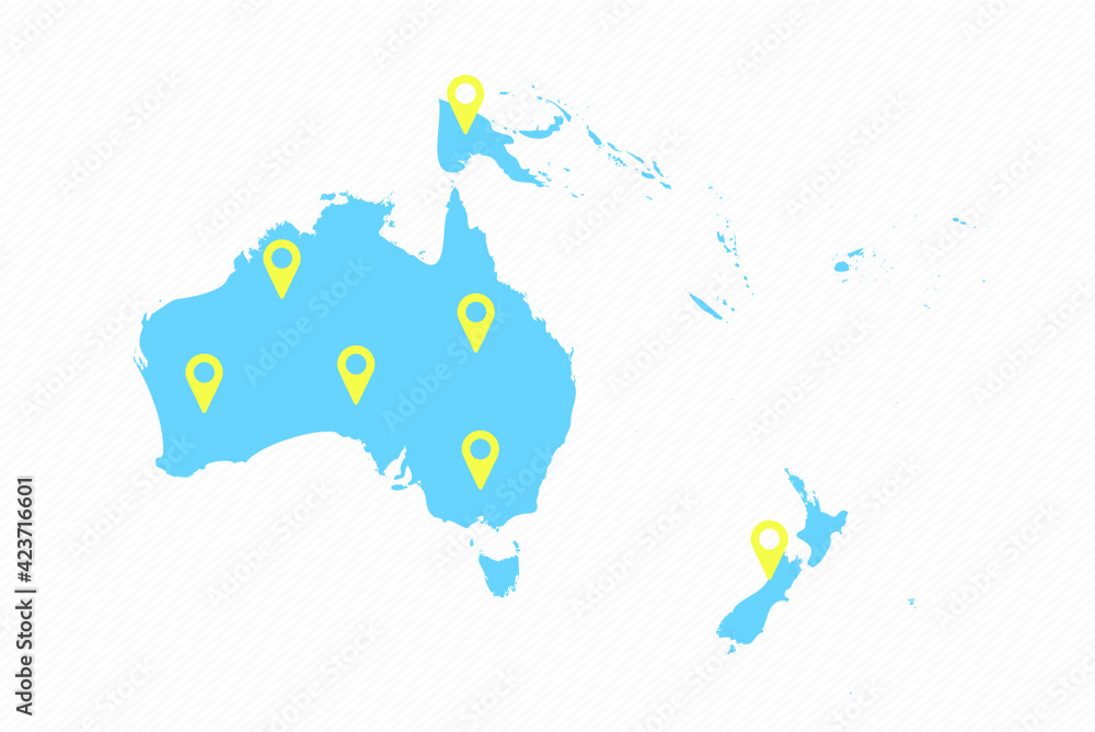 Oceania Map With Map Icons Stock Vector | Adobe Stock