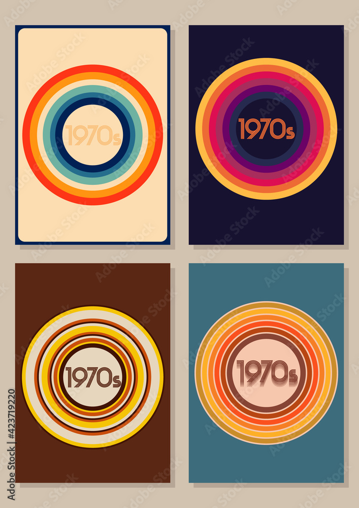 1970s Posters Template Set, Vintage Color Rounded Lines Stock Vector ...