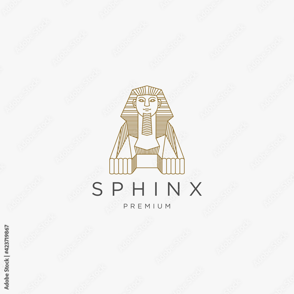 Luxurious Sphinx egyptian landmark mono line logo icon design template ...