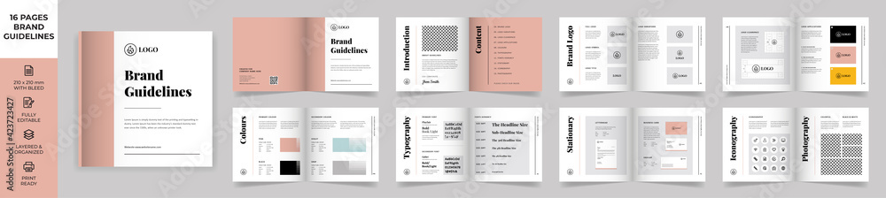Square Brand Manual Template, Simple style and modern layout Brand ...
