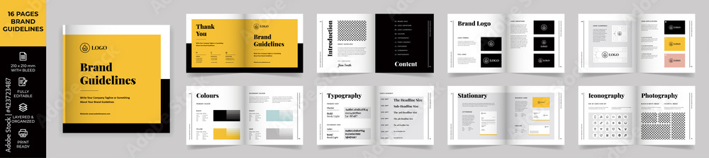 Square Brand Manual Template, Simple style and modern layout Brand ...