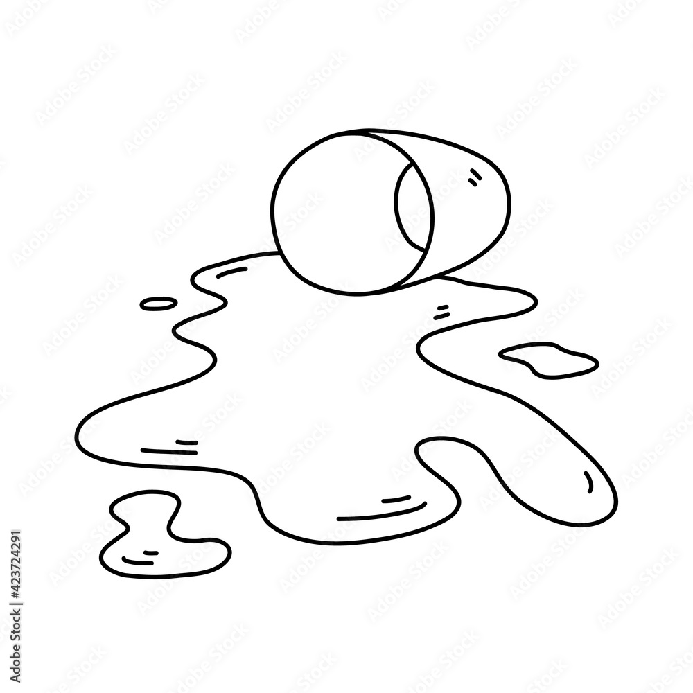 Spilled water on the floor from drinking glass, hand drawn doodle ...