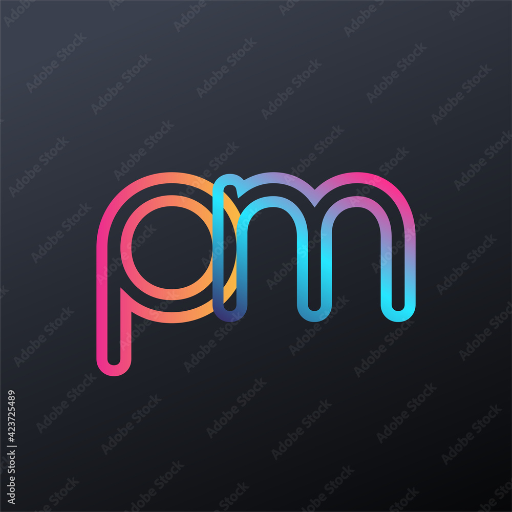 initial logo PM lowercase letter, colorful blue, orange and pink ...
