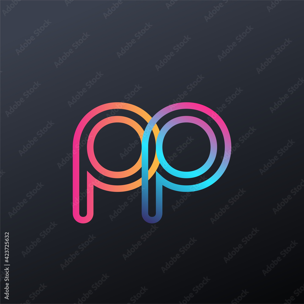 initial logo PP lowercase letter, colorful blue, orange and pink ...