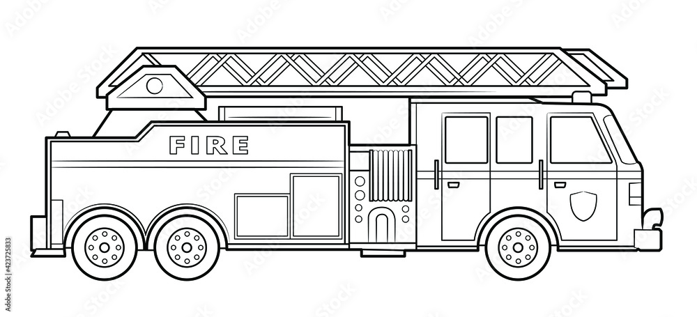 American fire engine illustration - simple line art contour of vehicle ...