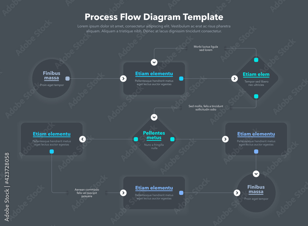 Modern infographic for process flow diagram - dark version. Flat design ...