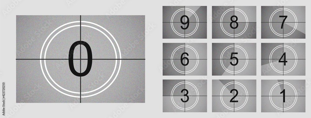 Movie countdown retro cinema screen. Old rewind timer.Vector. Stock ...