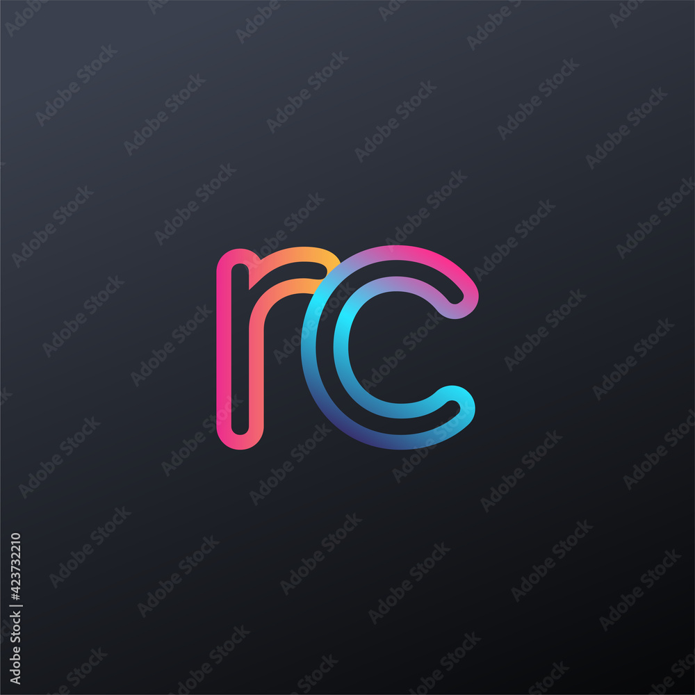 initial logo RC lowercase letter, colorful blue, orange and pink ...
