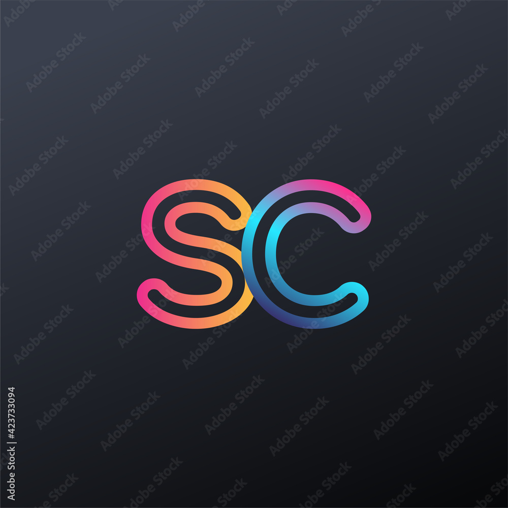initial logo SC lowercase letter, colorful blue, orange and pink ...