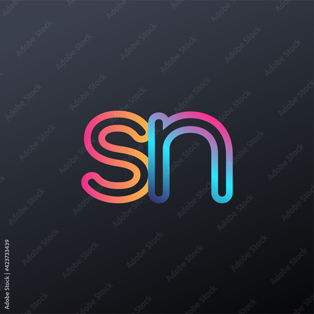 initial logo SN lowercase letter, colorful blue, orange and pink ...