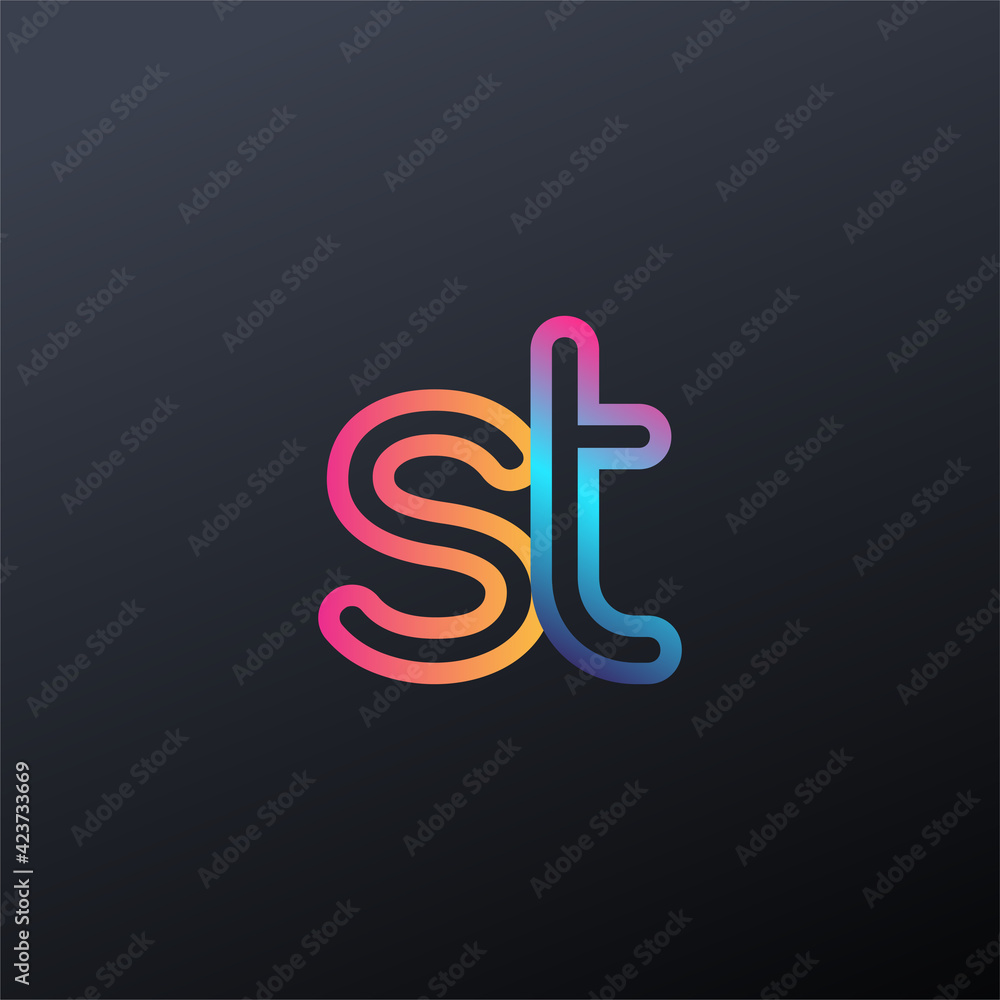 initial logo ST lowercase letter, colorful blue, orange and pink ...