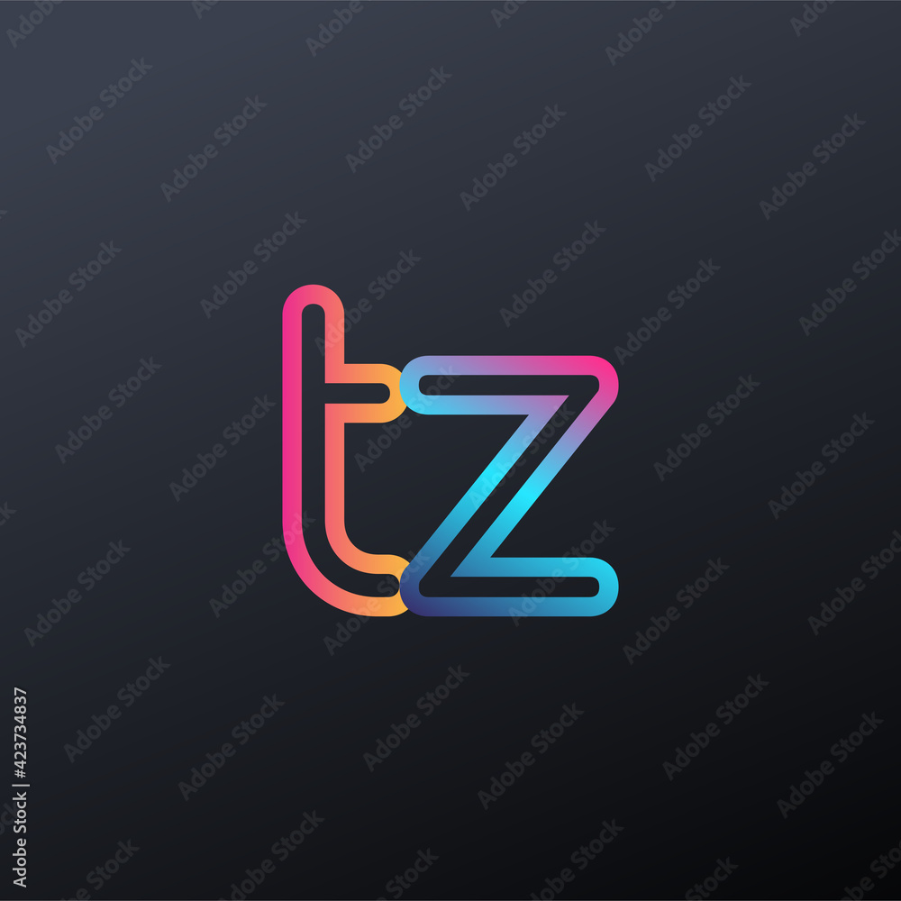 initial logo TZ lowercase letter, colorful blue, orange and pink ...
