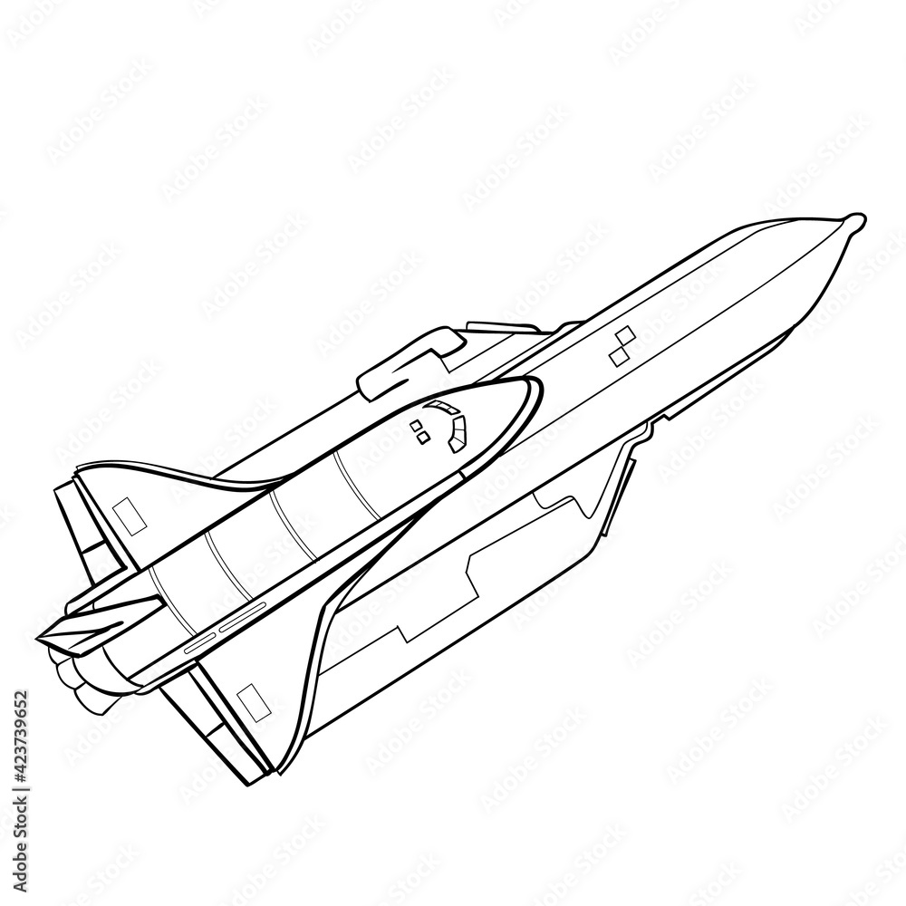 sketch, starship, coloring book, cartoon illustration, isolated object ...