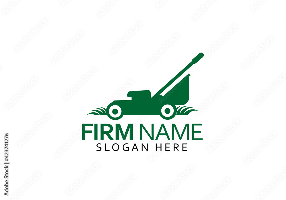 lawnmower logo or icon, lawn moving and lawn care service logo ...
