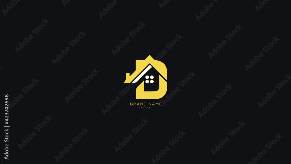 Alphabet letter Initial D, DD home logo vector design, minimal ...