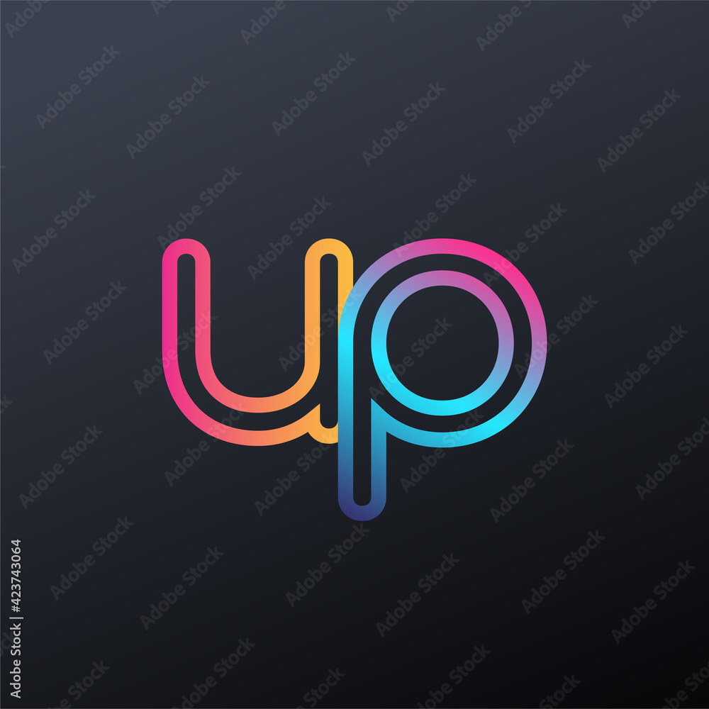 initial logo UP lowercase letter, colorful blue, orange and pink ...