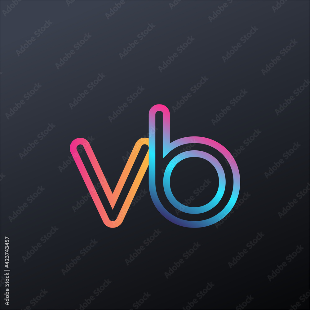 initial logo VB lowercase letter, colorful blue, orange and pink ...