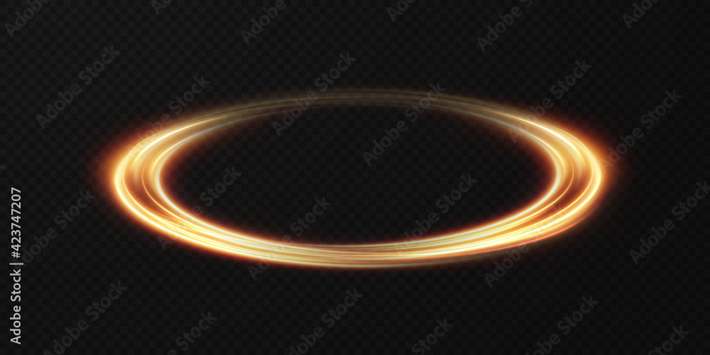 Abstract vector light effect of golden line of light. Movement light ...