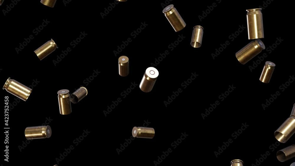 Realistic looping 3D animation of the hand gun 9 mm shells falling down ...