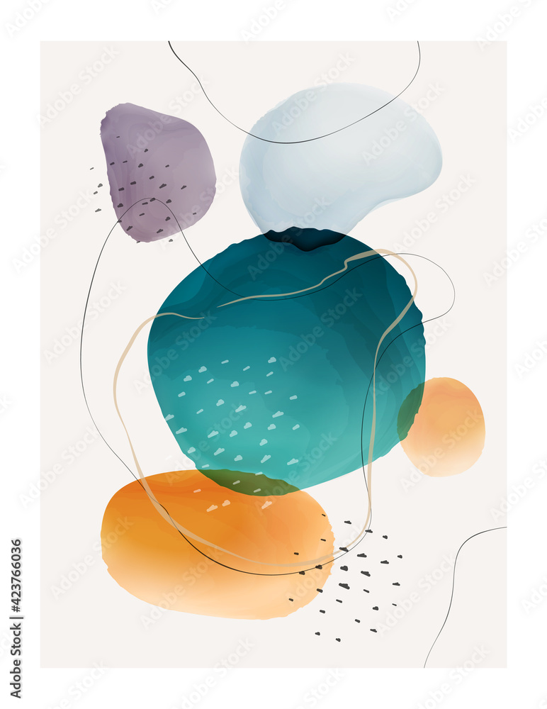 Abstract watercolor design with blobs and brush strokes, shapes and ...