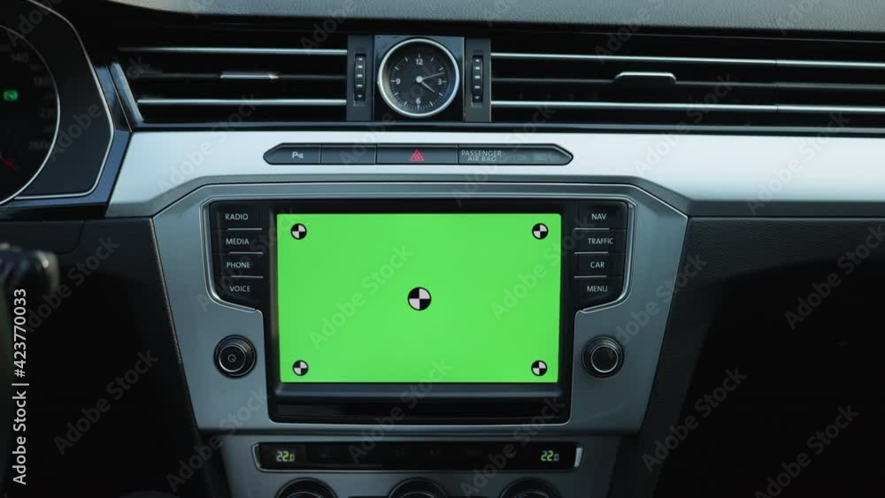 Shot for animation. Finger tapping greenscreen mock-up dashboard screen ...