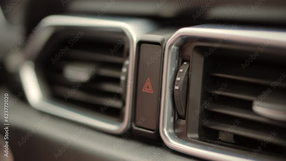 Pushing Car Hazard Emergency Lights Button. Emergency Car Warning ...