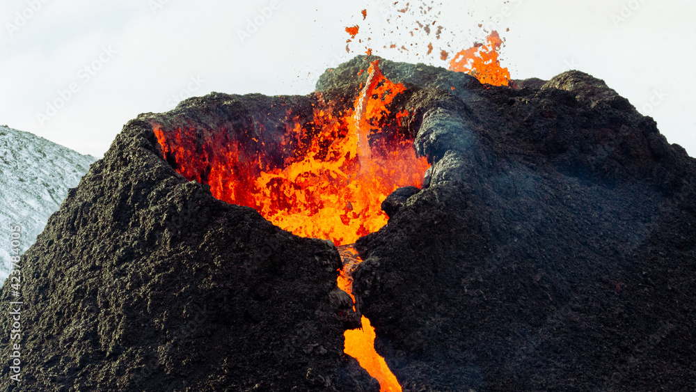 GELDINGADALUR, ICELAND. Erupting Fagradalsfjall volcano, 52 km from ...