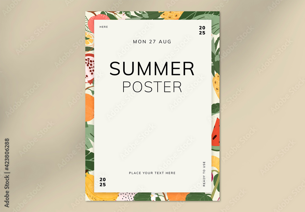 Tropical Fruits Summer Poster Layout Stock Template | Adobe Stock