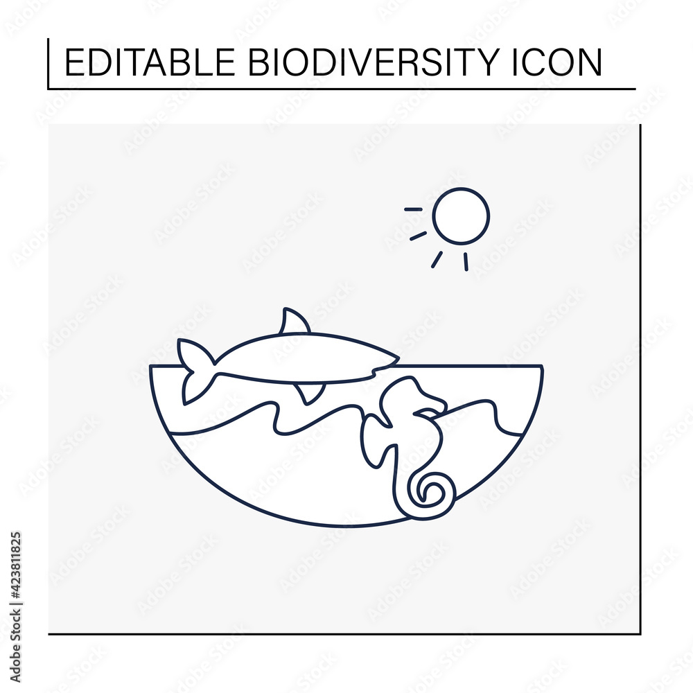 Marine line icon. Made up of the saltwater oceans. Living place for ...