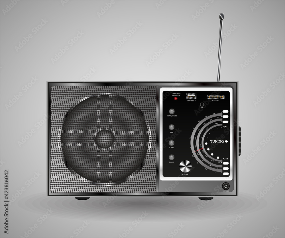Vector illustration of radio or a player or a speaker. Object is mostly ...