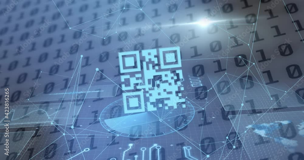 Animation Of Qr Code And Data Processing Over Binary Coding In Background Stock Video Adobe Stock