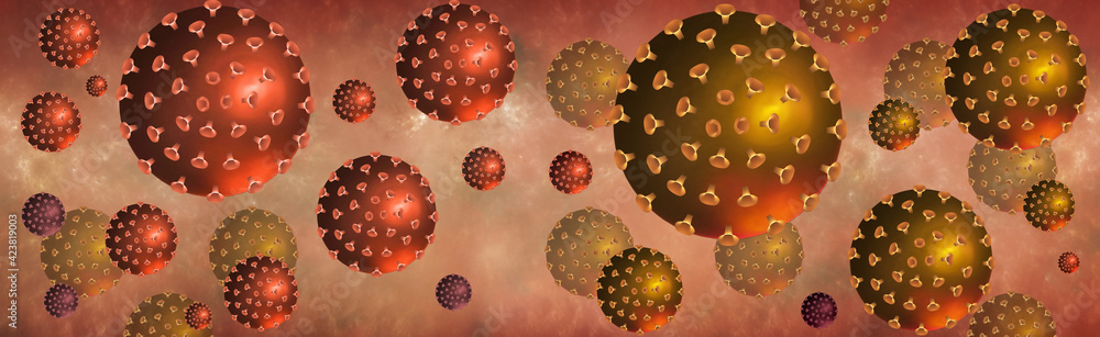 Fractal 3D model of a pandemic on a defocused widescreen background ...