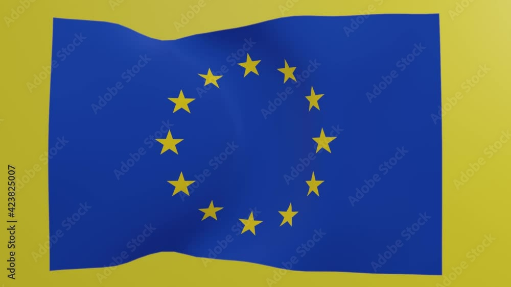 European Union EU flag waving at wind 3d render on yellow background ...