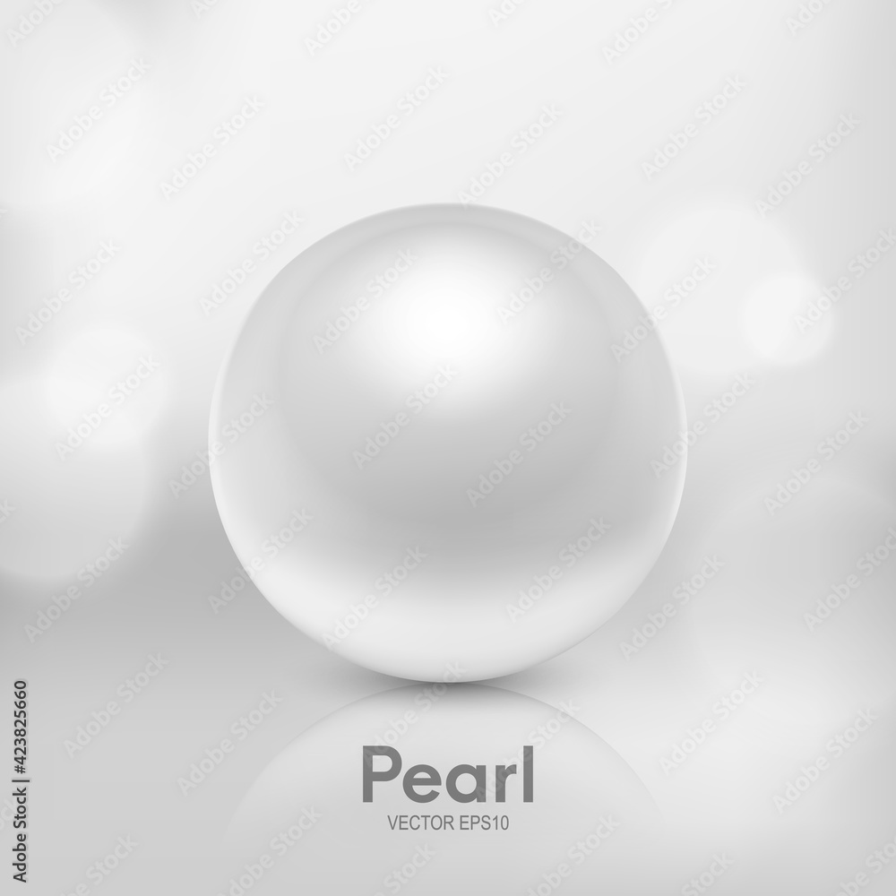 Vector 3d Realistic Beautiful Natural White Pearl Closeup Isolated on ...