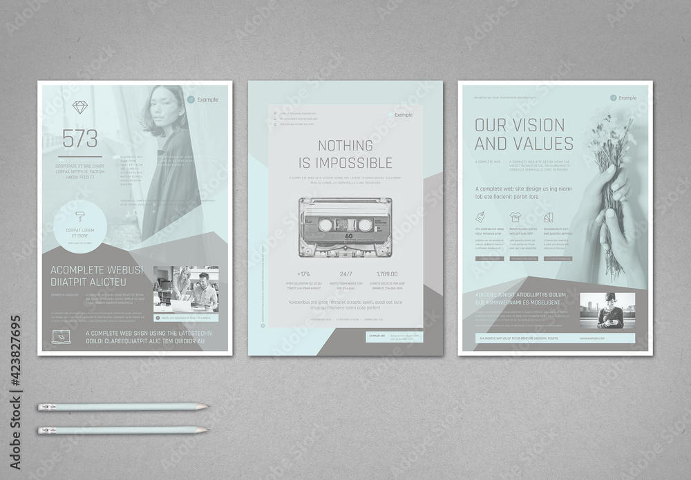 Flyer Layout in Pale Blue and Light Gray Stock Template | Adobe Stock
