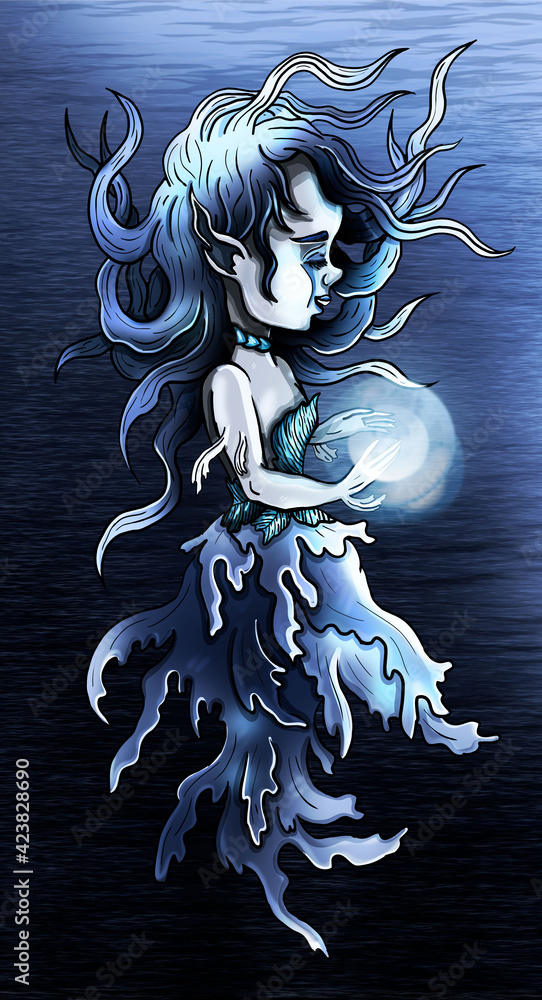 Water element, fantasy cartoon character, fairytale girl with pointed ...