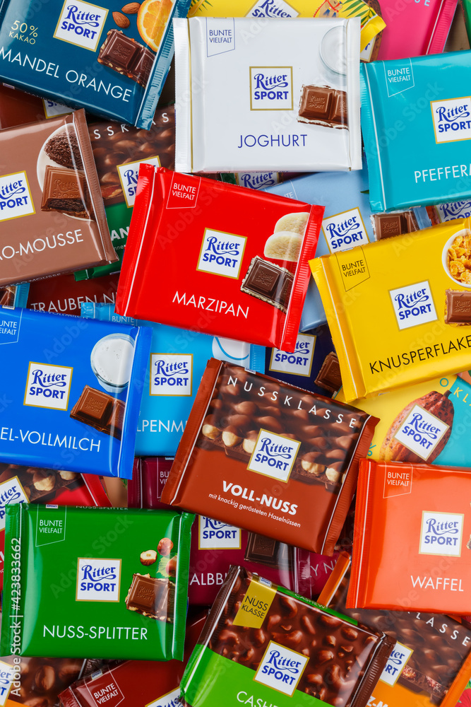 Ritter Sport chocolate chocolates different types variety background ...