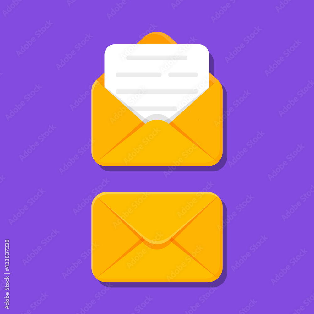 Opened and closed envelope with a document. Letter in envelope. Mail ...