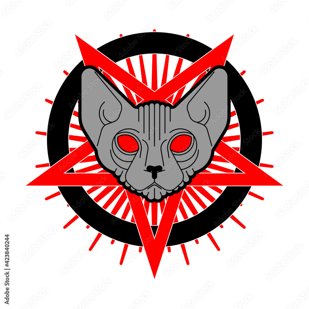 Cat Demon. Satanic symbol. Satan with cat head. Devil symbol pentagram ...