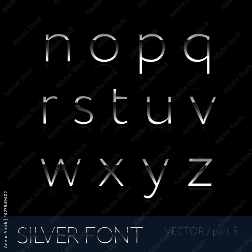 Silver font style. Metallic alphabet. Part 5. Shinning latin letter ...