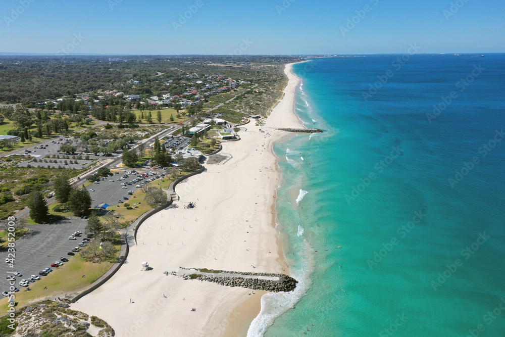 Perth's City Beach as seen from the air on a clear day in summer. Stock ...