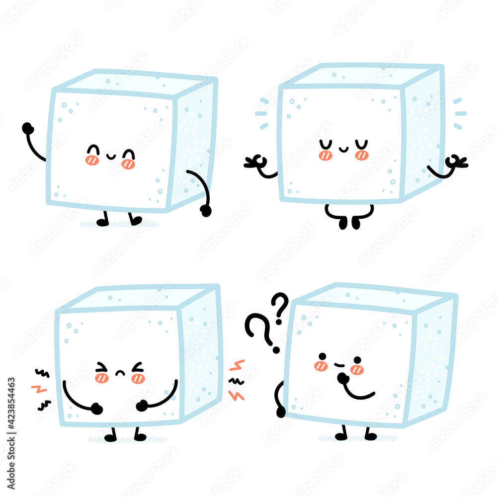 Cute funny happy sugar piece cube character set collection. Vector flat ...
