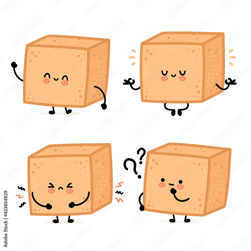Cute funny happy brown cane sugar piece cube character set collection ...