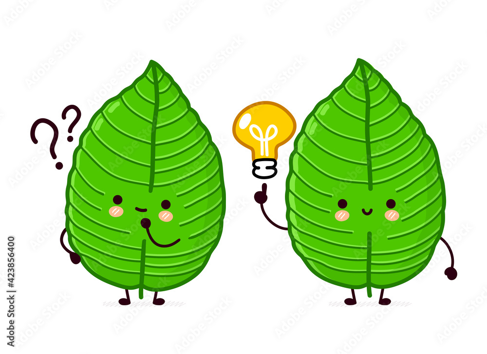 Vecteur Stock Cute funny happy kratom leaf cube character with question ...