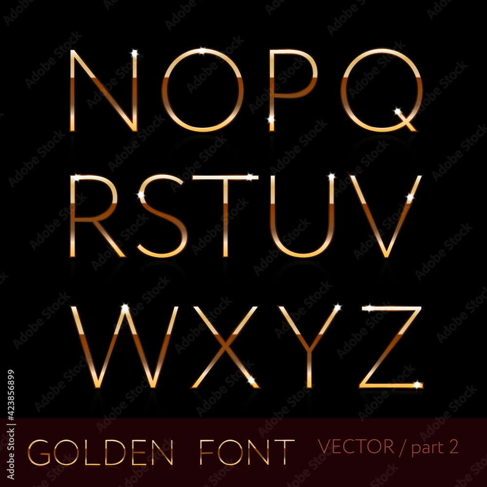 Golden font style. Metallic alphabet. Part 2. Shinning latin letter ...